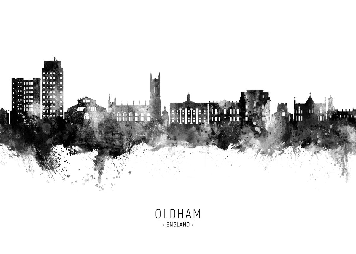 'Oldham Skyline England' Poster by Michael Tompsett | Displate