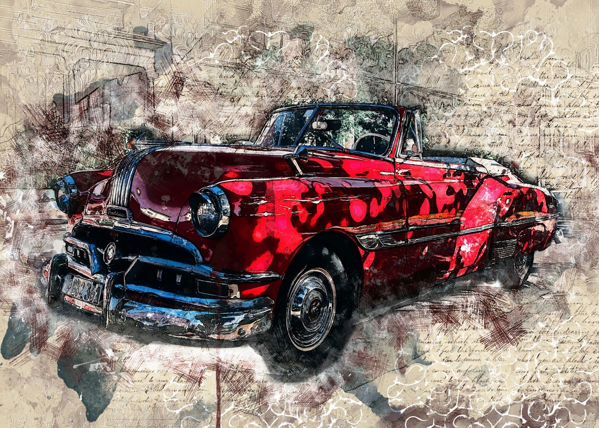 'Retro red car cabriolet' Poster by Max Ronn | Displate