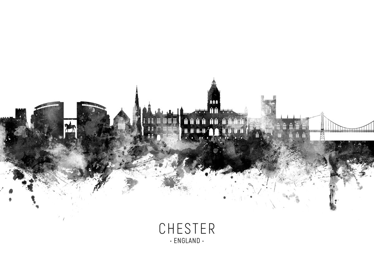 'Chester Skyline England' Poster, picture, metal print, paint by ...