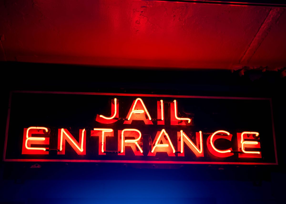 'Jail Entrance Neon Sign' Poster, picture, metal print, paint by Karen ...