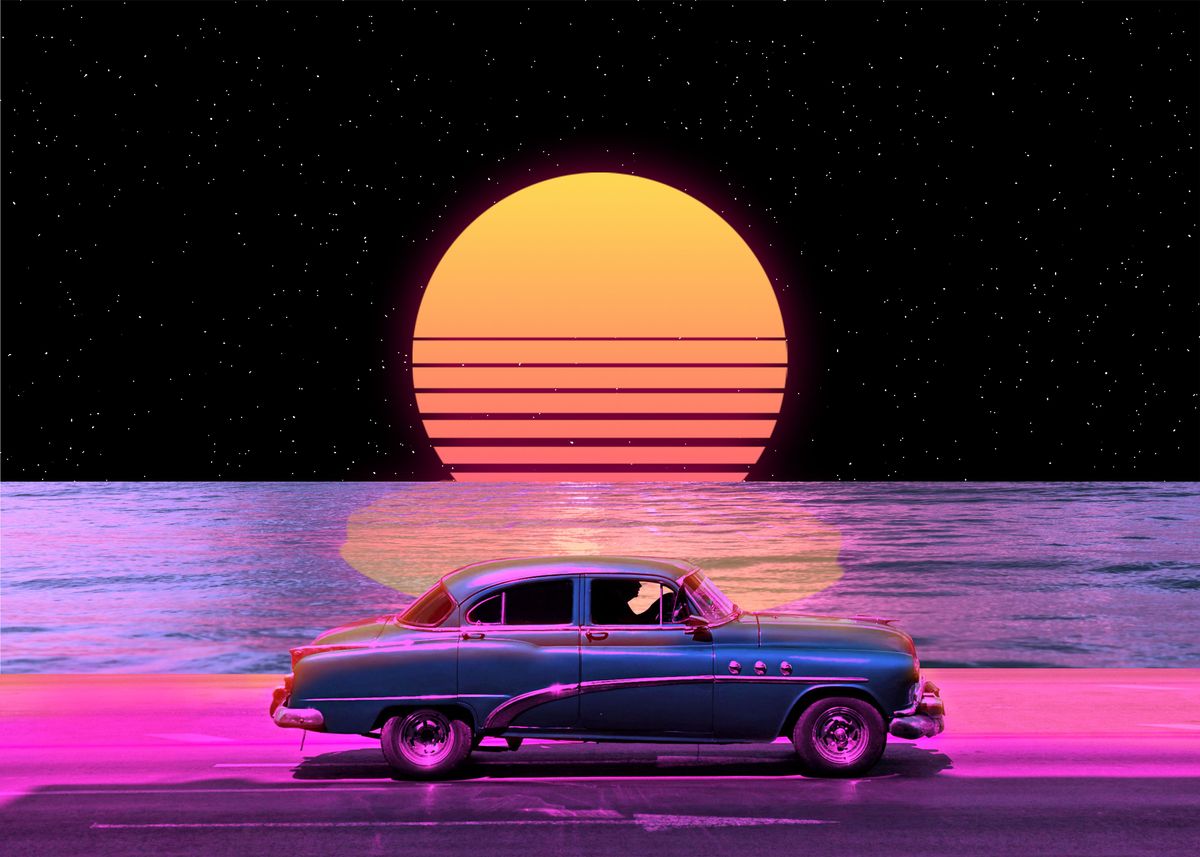 'Retro car synthwave' Poster by Aerowolf | Displate