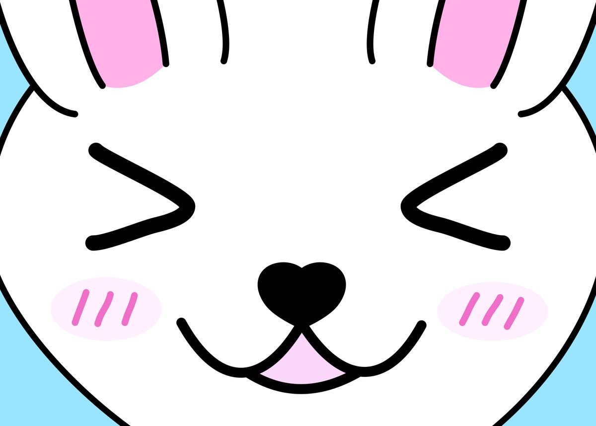 'Cute Kawaii Bunny Face' Poster, picture, metal print, paint by Masaki ...