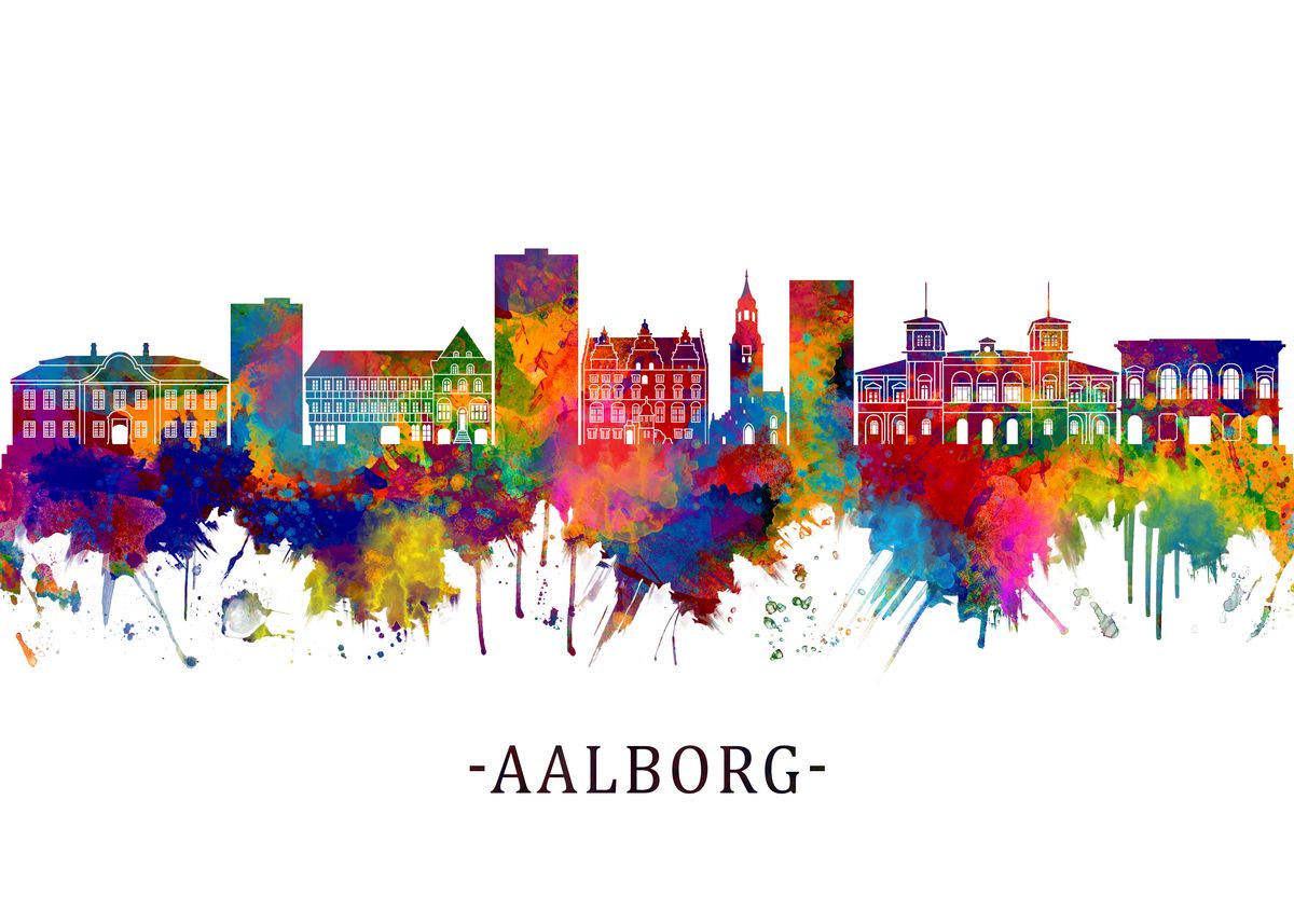 'Aalborg Denmark Skyline' Poster, picture, metal print, paint by ...