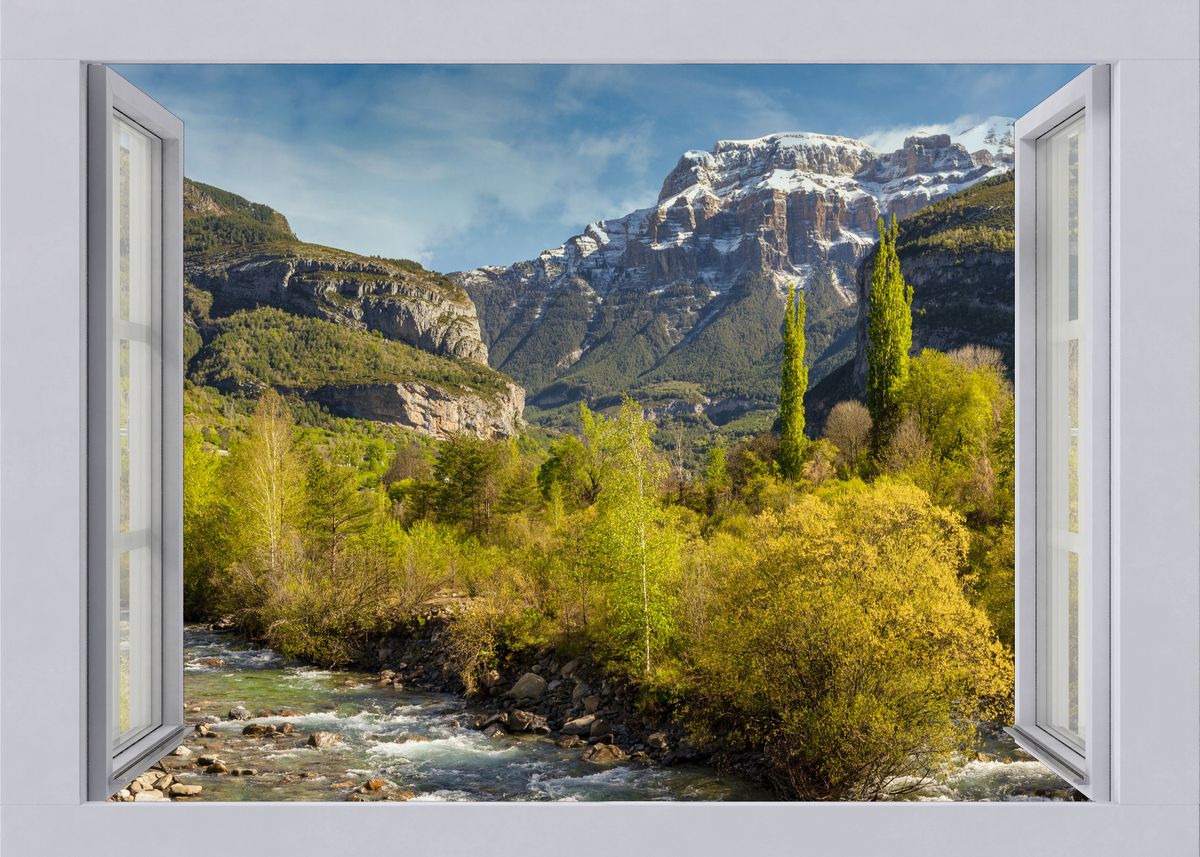 'Open window landscape view' Poster, picture, metal print, paint by ...