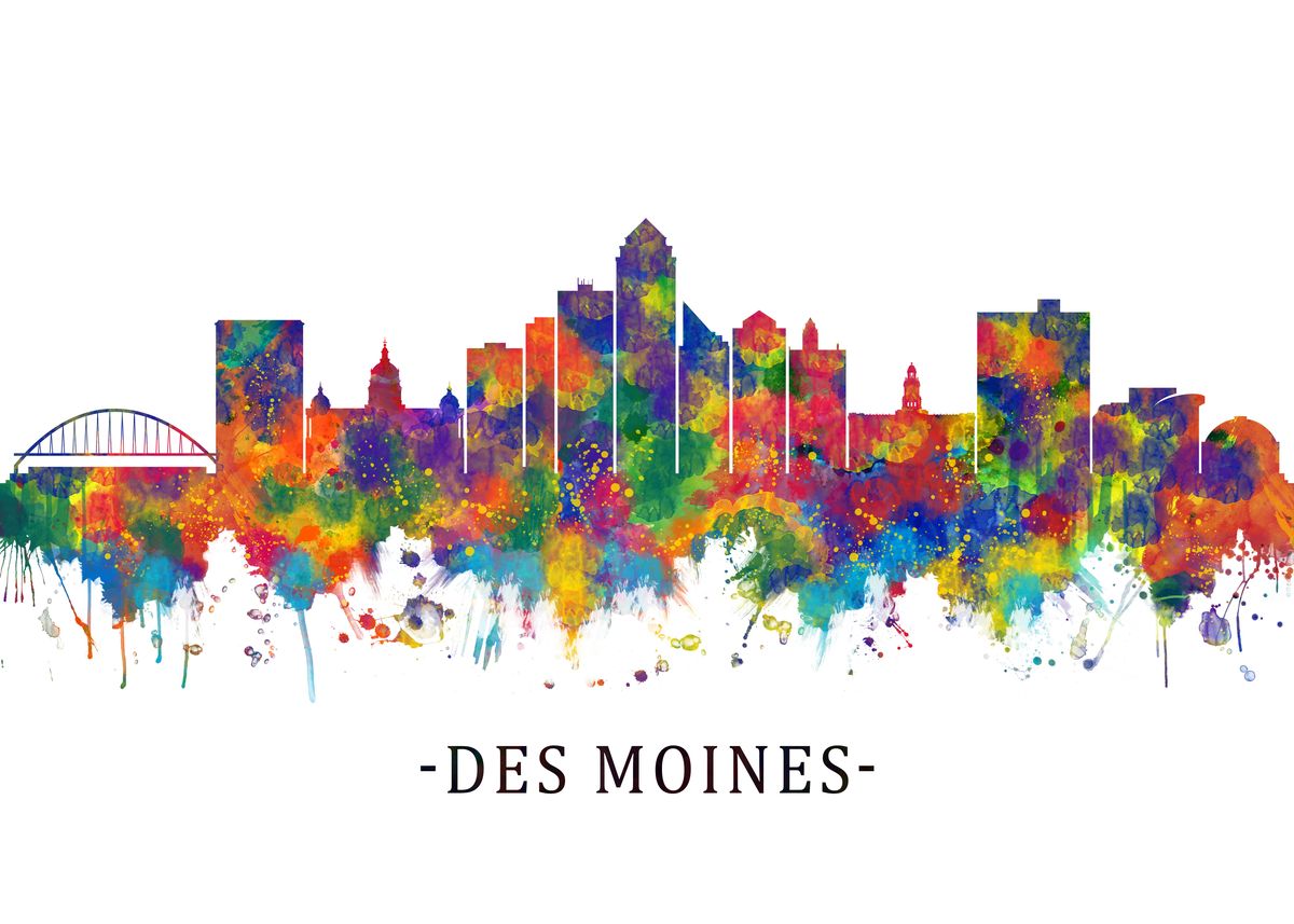'Des Moines Iowa Skyline' Poster, picture, metal print, paint by ...