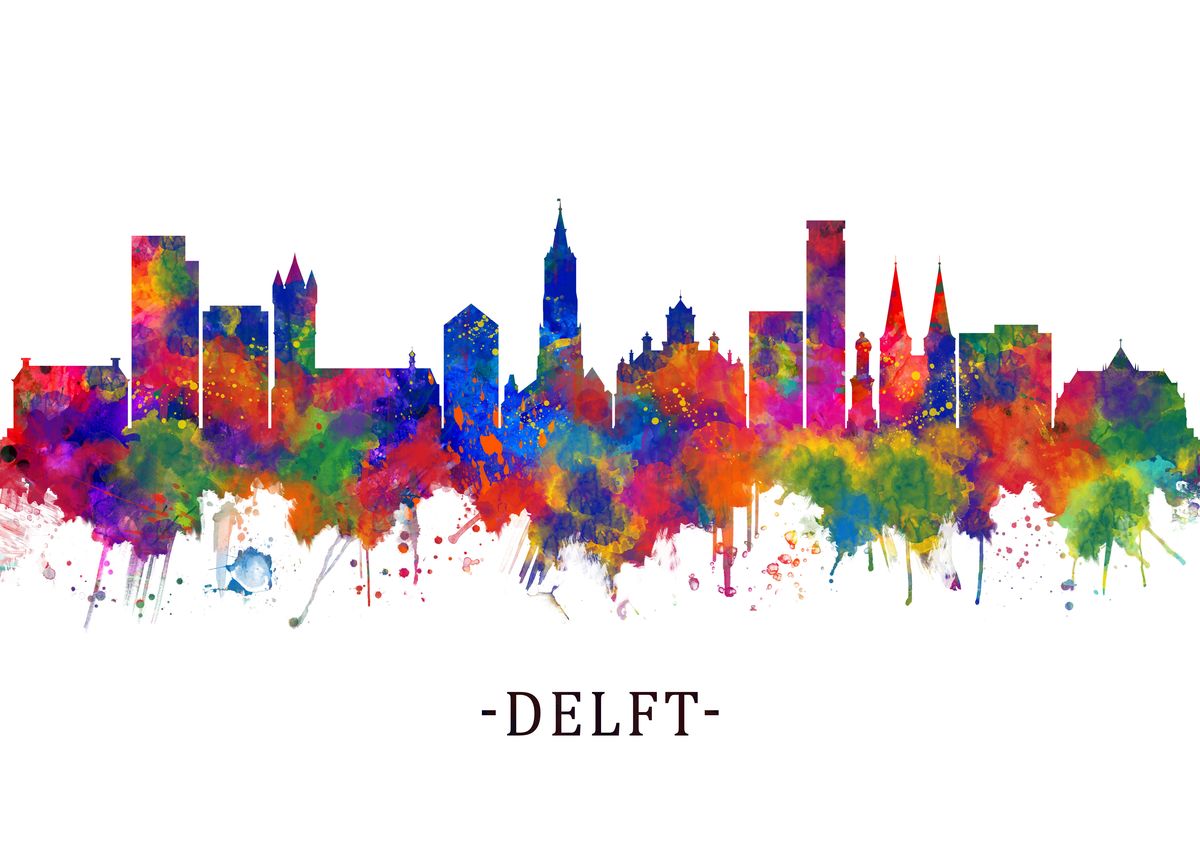'Delft Netherlands Skyline' Poster, picture, metal print, paint by ...