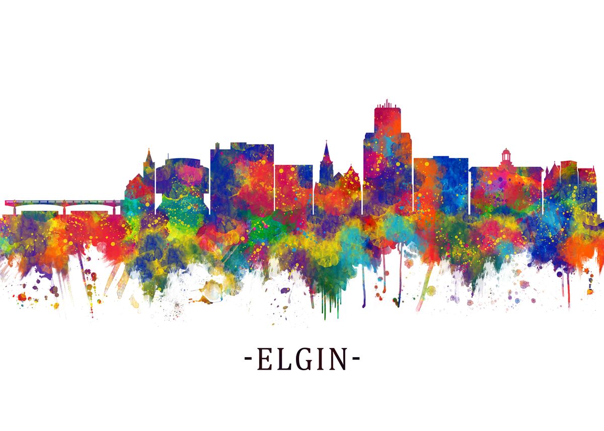 'Elgin Illinois Skyline' Poster, picture, metal print, paint by Towseef ...