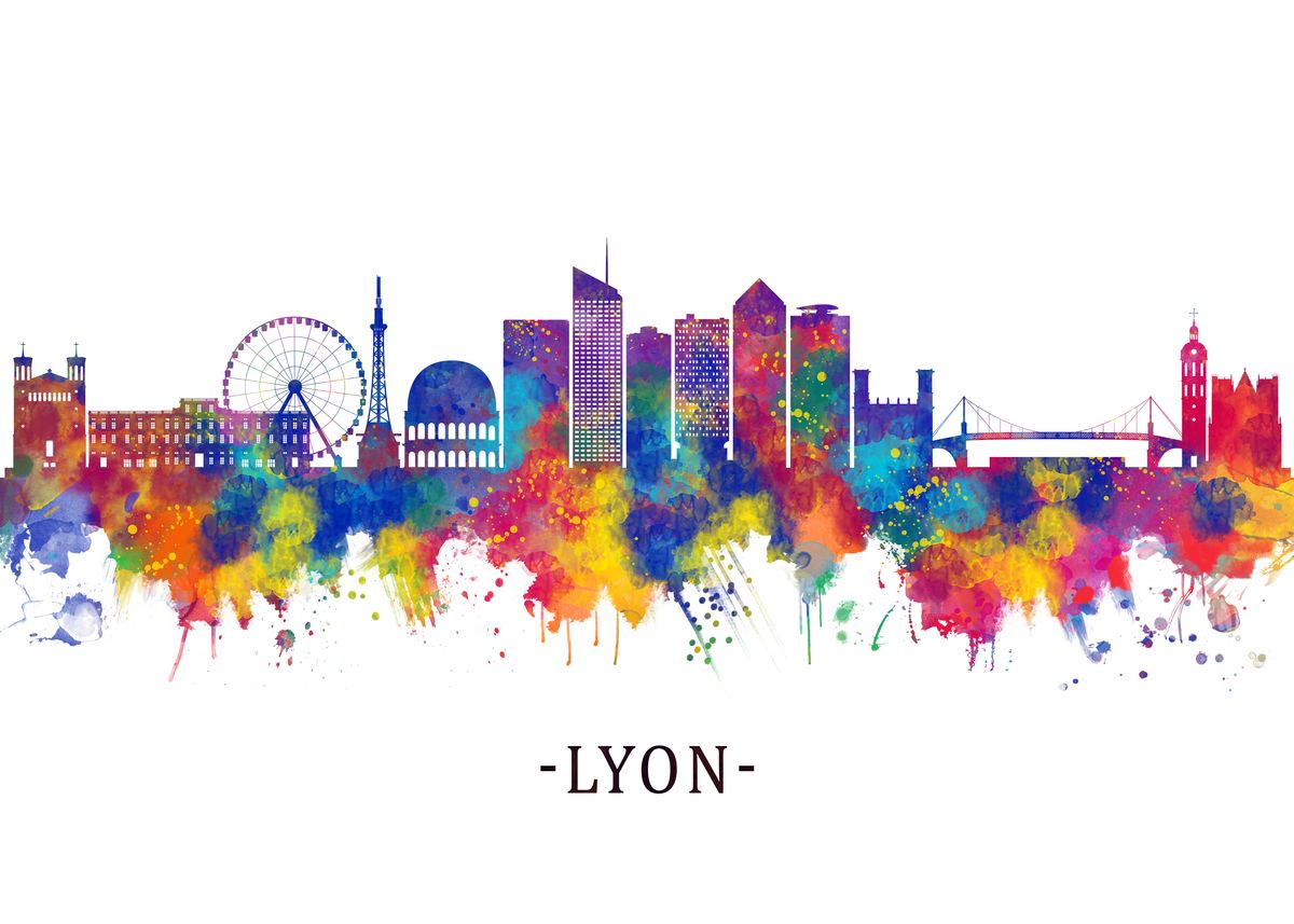 'Lyon France Skyline' Poster, picture, metal print, paint by Towseef ...