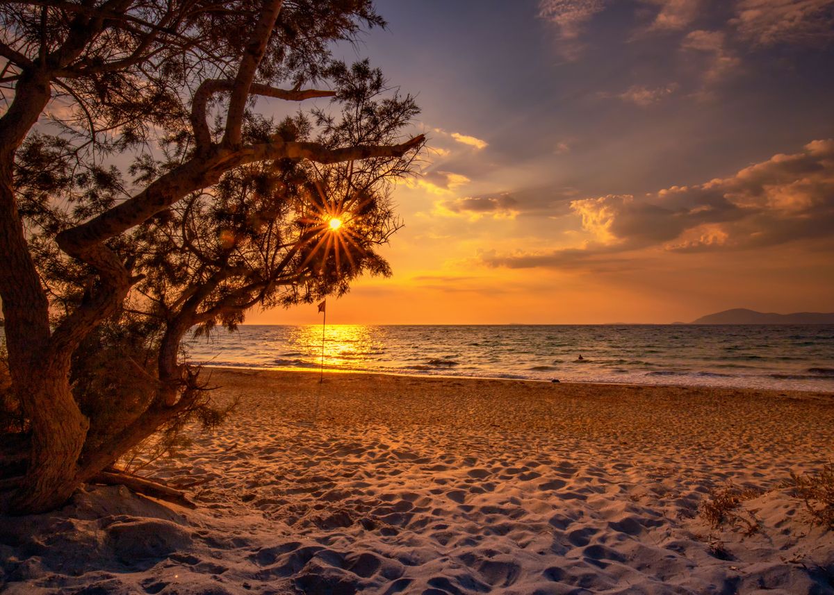 'Sunset on the Greek beach' Poster, picture, metal print, paint by ...