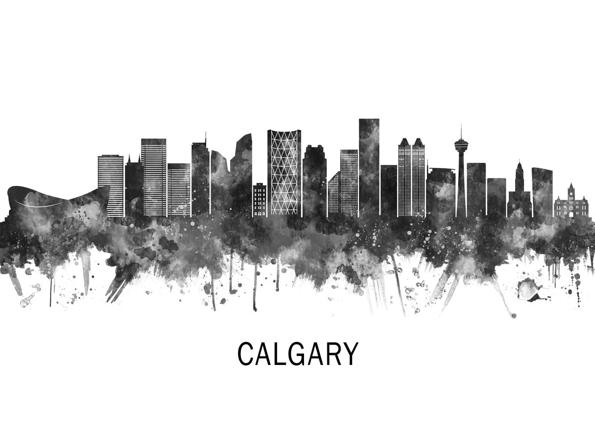 'Calgary Canada Skyline BW' Poster, picture, metal print, paint by ...