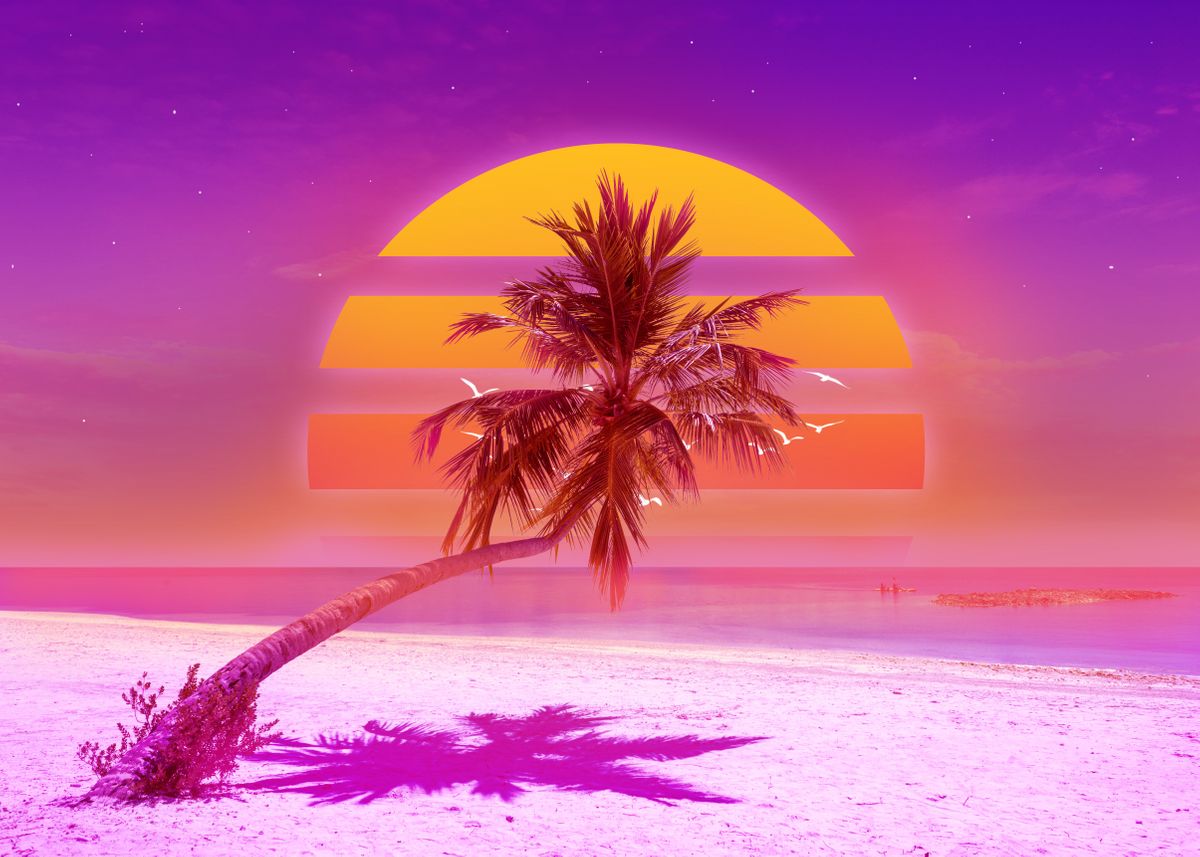 'Synthwave beach view ' Poster, picture, metal print, paint by INSPIRE ...