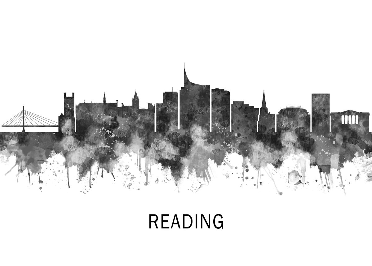 'Reading England Skyline BW' Poster, picture, metal print, paint by ...