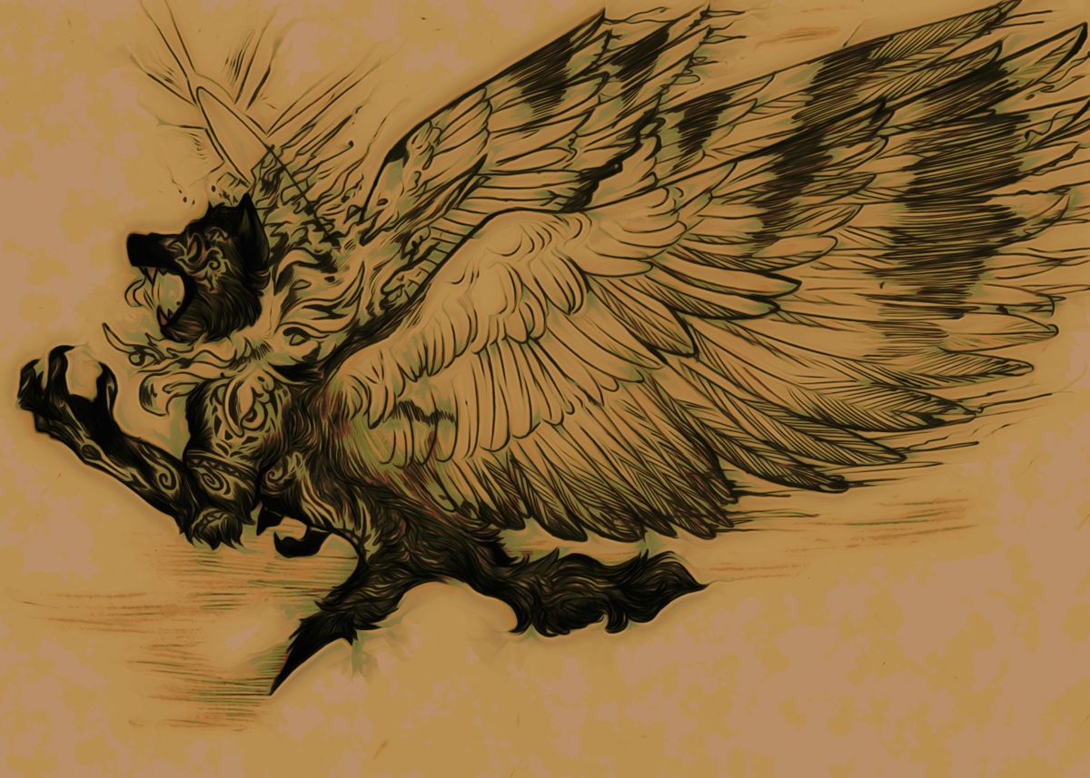 'Winged werewolf 1' Poster, picture, metal print, paint by Furiarossa ...