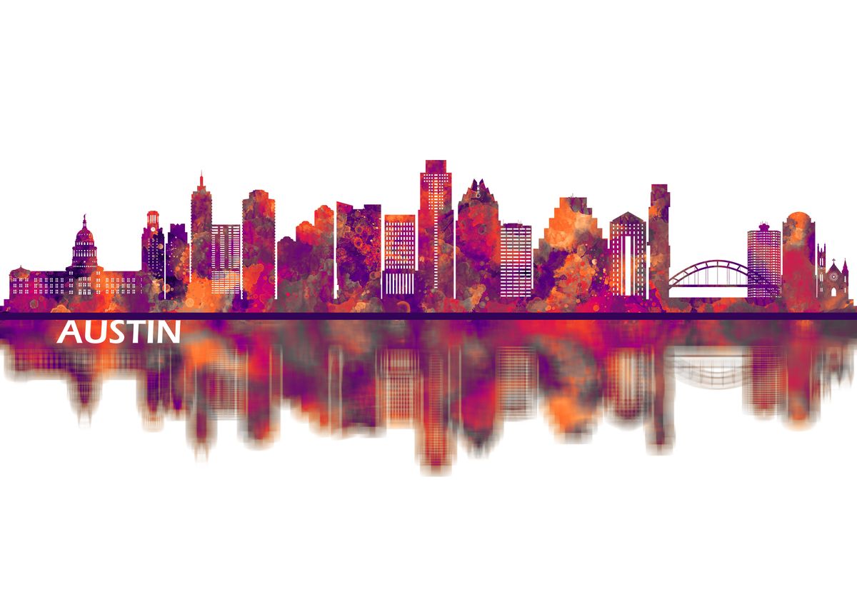 'Austin Texas Skyline' Poster, picture, metal print, paint by Towseef ...