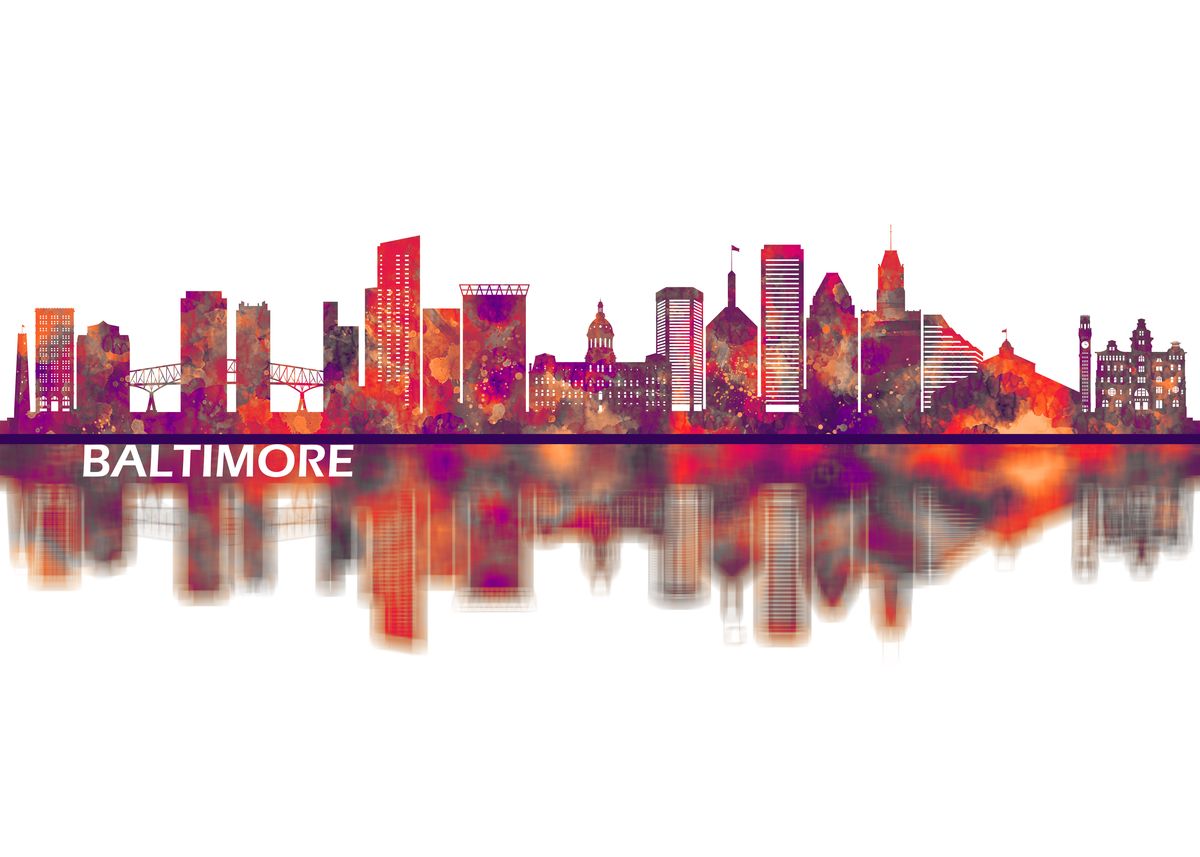 'Baltimore Maryland skyline' Poster, picture, metal print, paint by ...