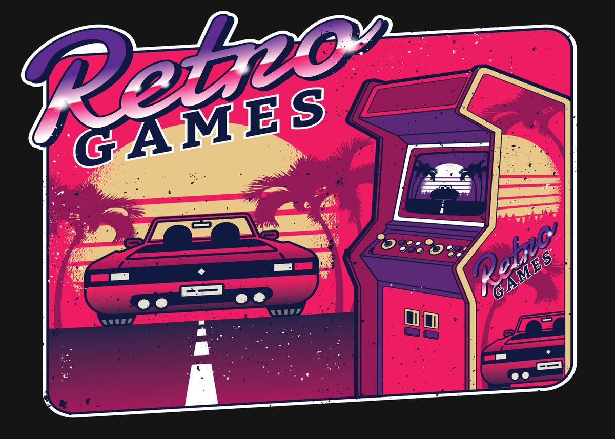 'Retro games sunset 90s uk' Poster, picture, metal print, paint by ...
