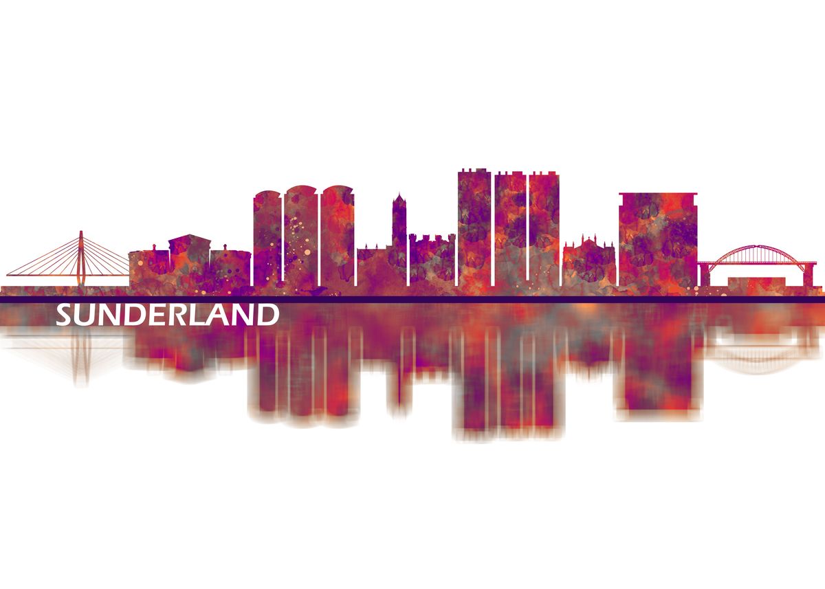 'Sunderland England Skyline' Poster, picture, metal print, paint by ...