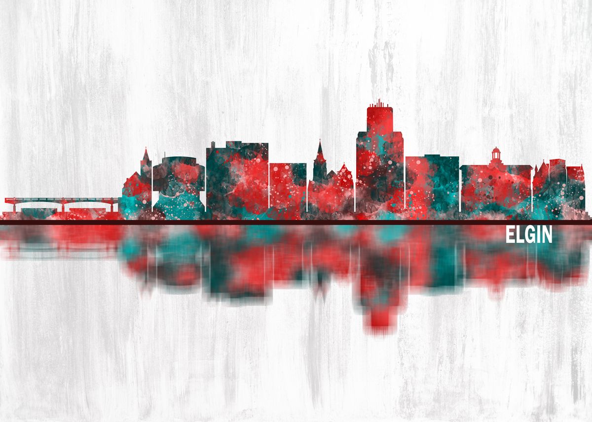 'Elgin Illinois Skyline' Poster, picture, metal print, paint by Towseef ...