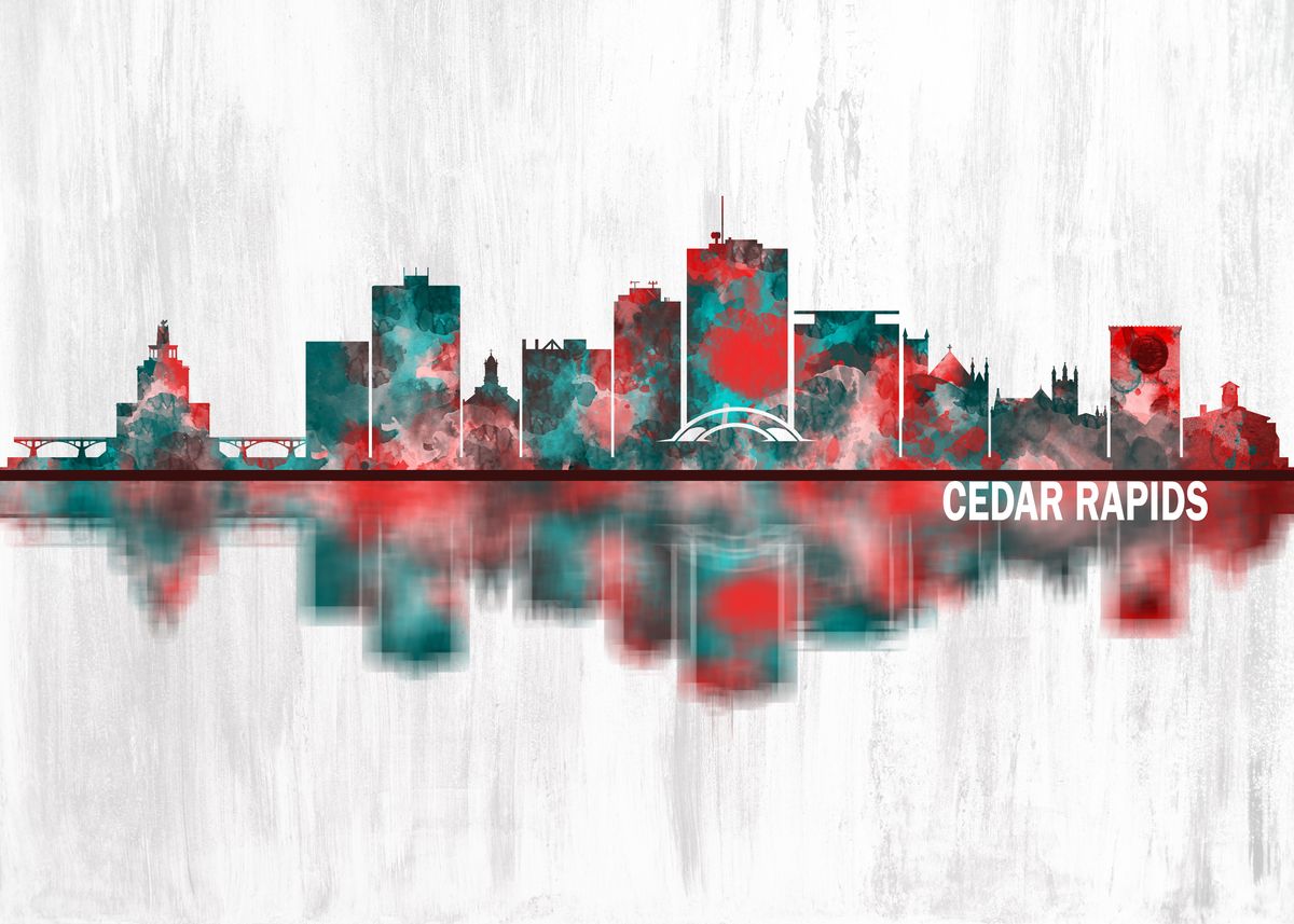 'Cedar Rapids Iowa Skyline' Poster, picture, metal print, paint by ...