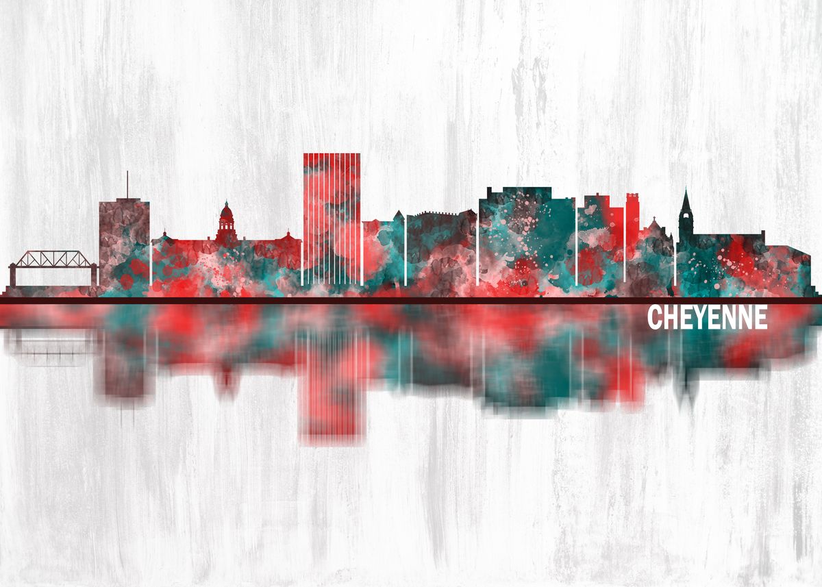 'Cheyenne Wyoming Skyline' Poster, picture, metal print, paint by ...