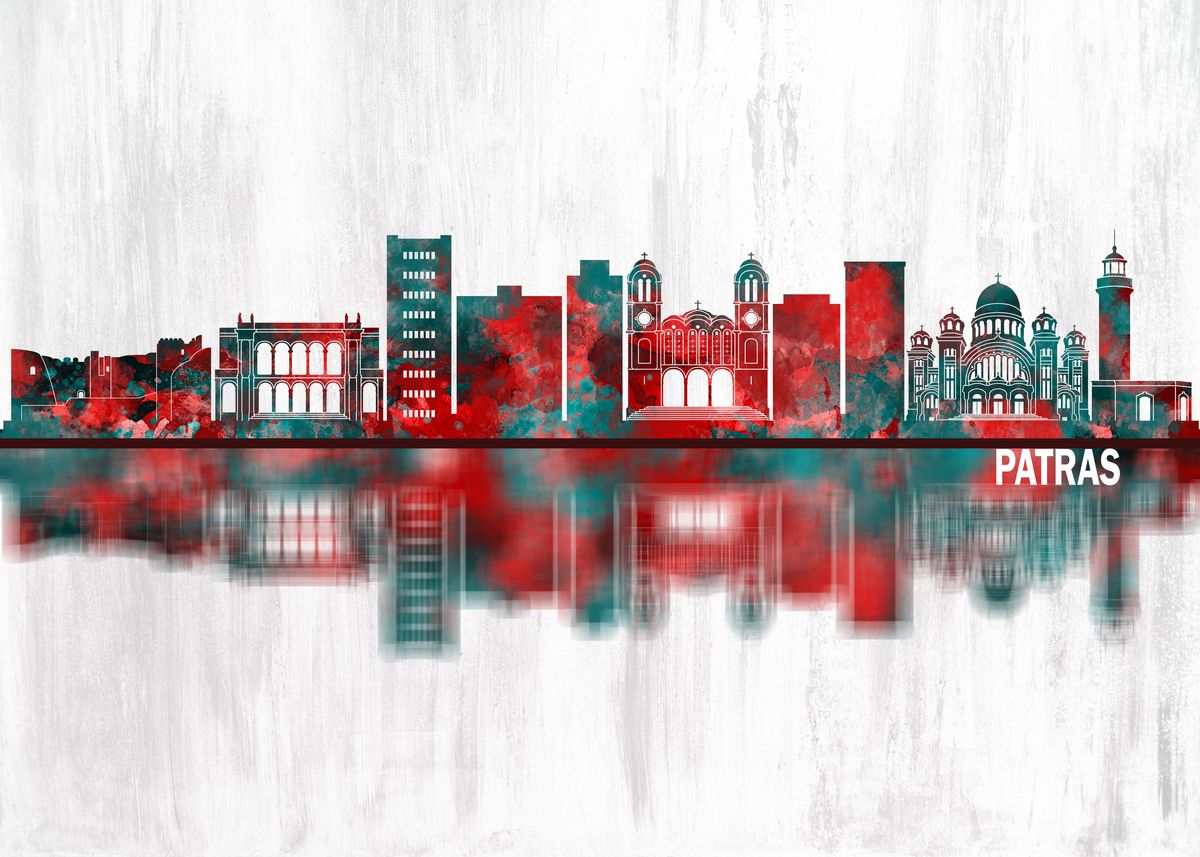 'Patras Greece Skyline' Poster, picture, metal print, paint by Towseef ...