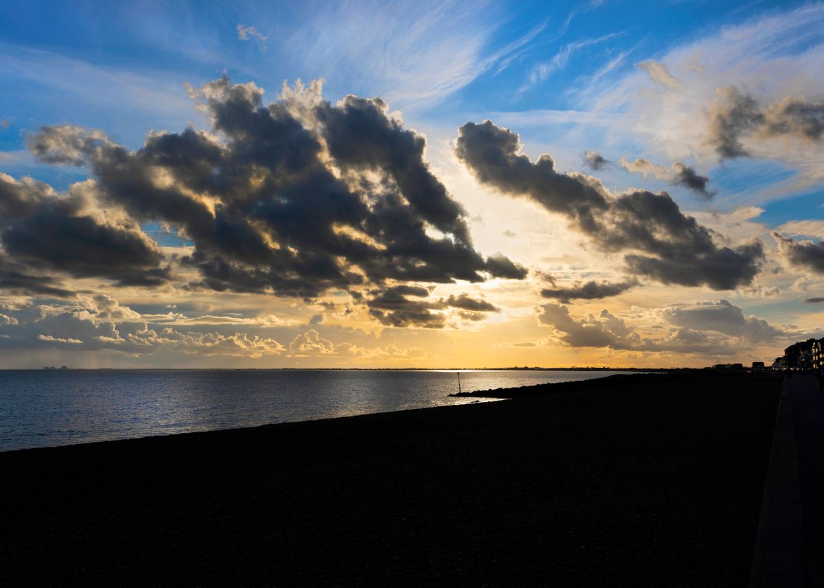 'Hythe Sunset' Poster, picture, metal print, paint by David Hare | Displate