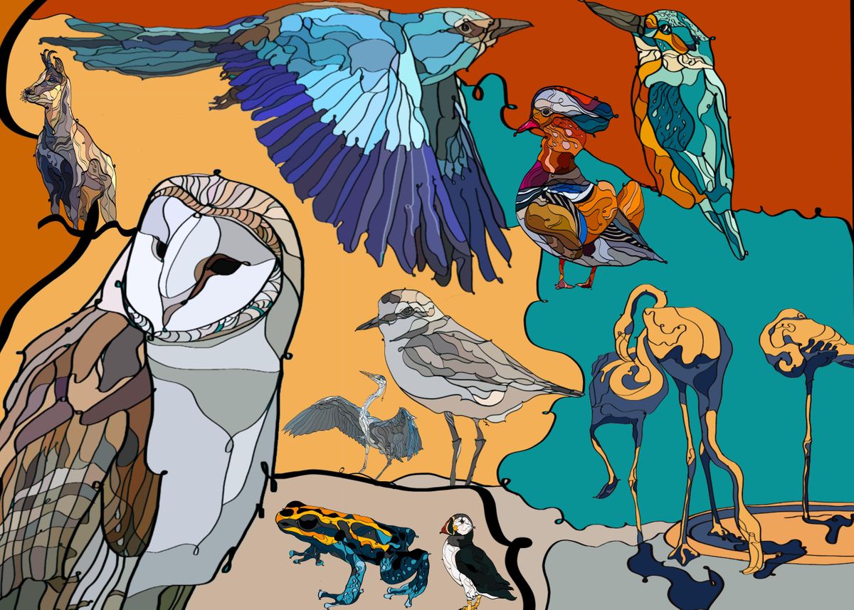 'Wild animals composition' Poster, picture, metal print, paint by ...