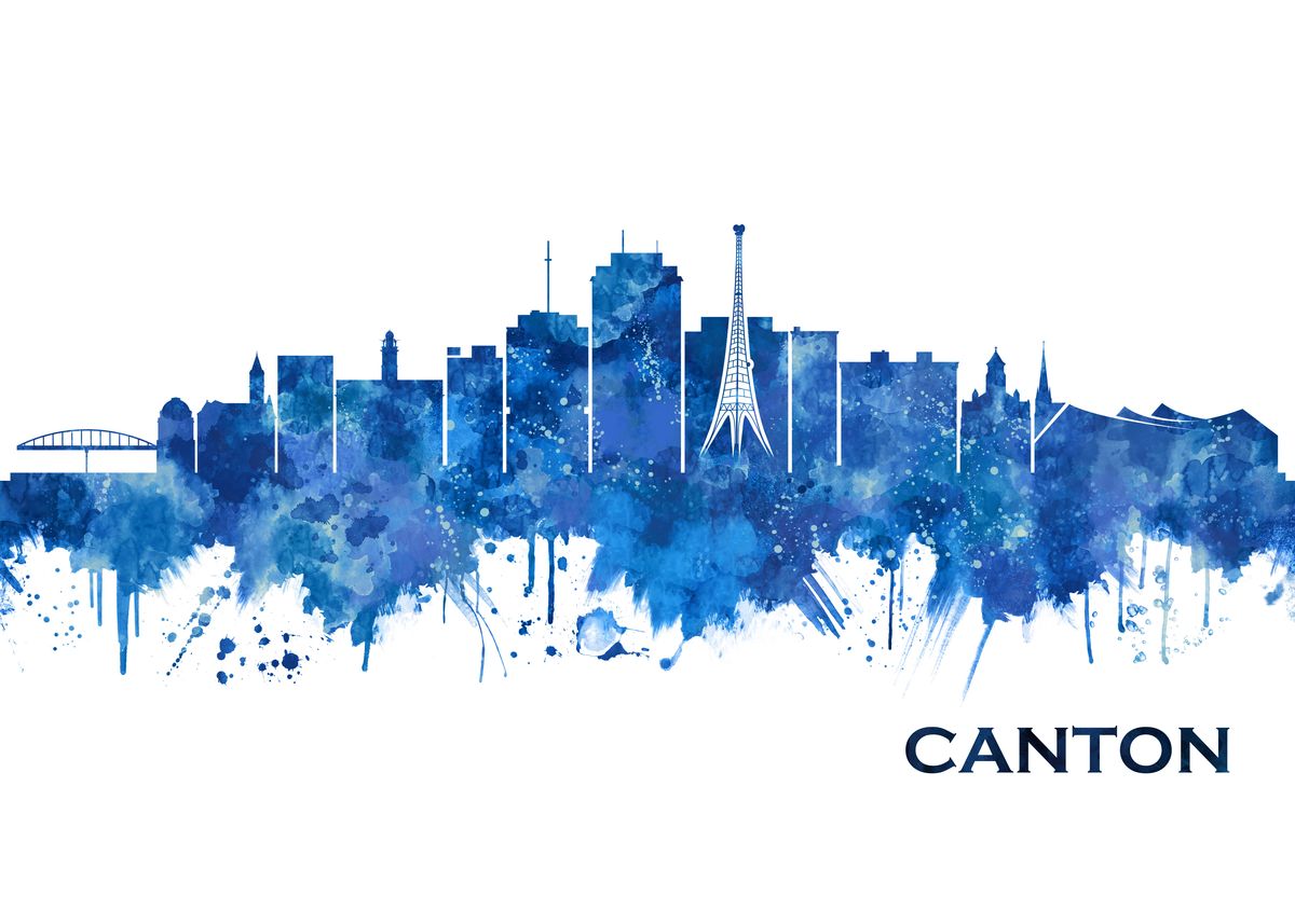'Canton Ohio Skyline Blue' Poster, picture, metal print, paint by ...