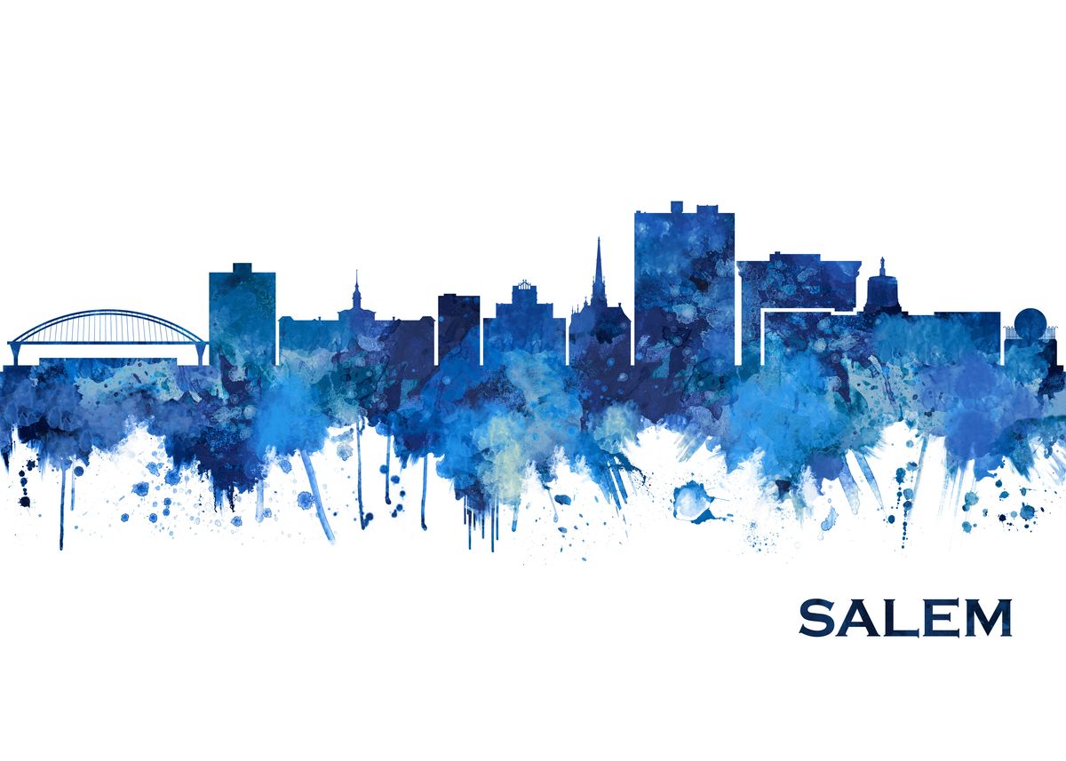 'Salem Oregon Skyline Blue' Poster, picture, metal print, paint by ...