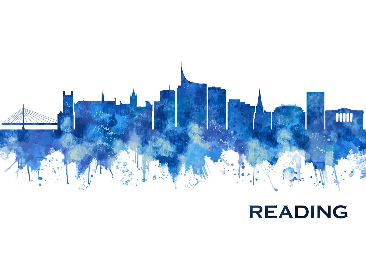'Reading England Skyline' Poster, picture, metal print, paint by ...