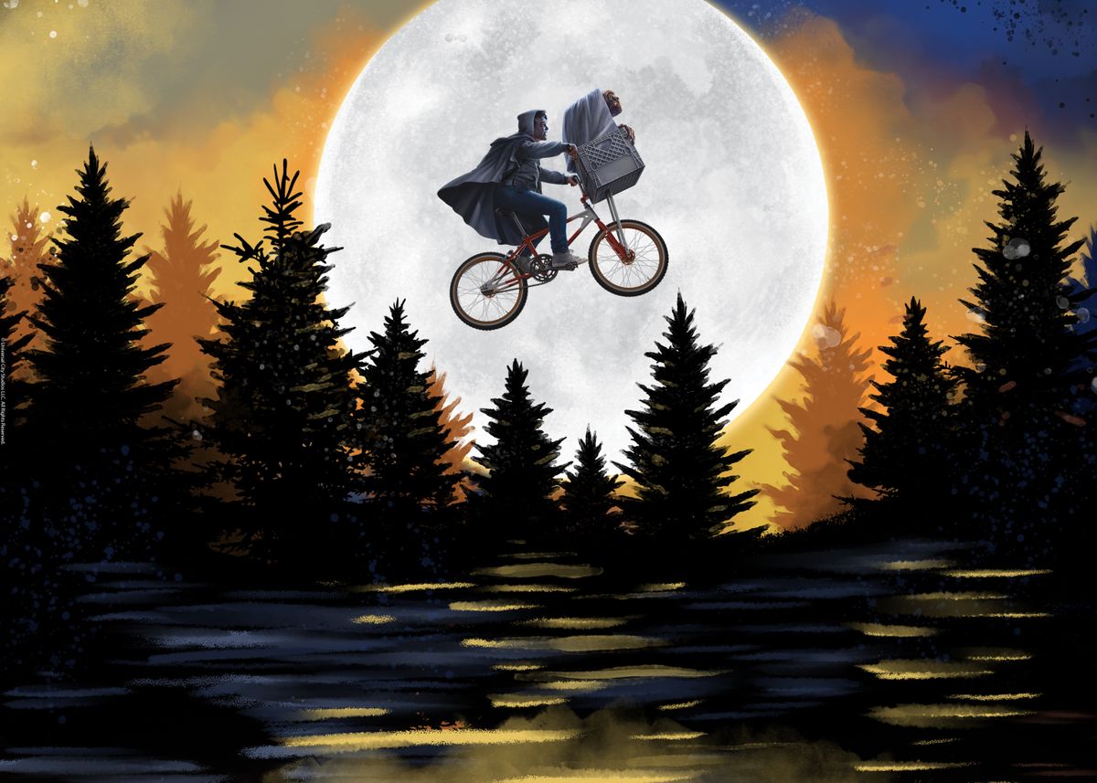 'Flying Bike' Poster, picture, metal print, paint by E.T. | Displate
