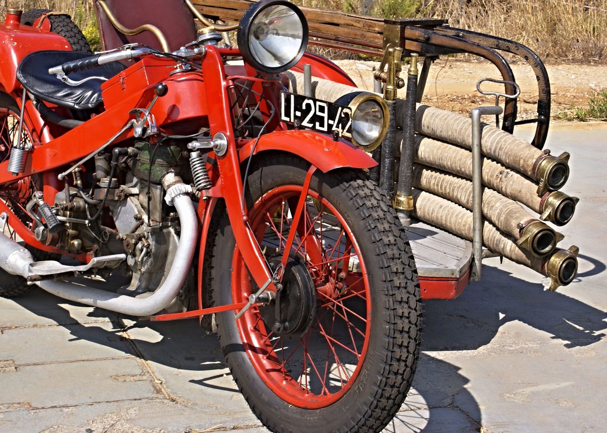 'Fire Brigade Motorbike' Poster, picture, metal print, paint by ...