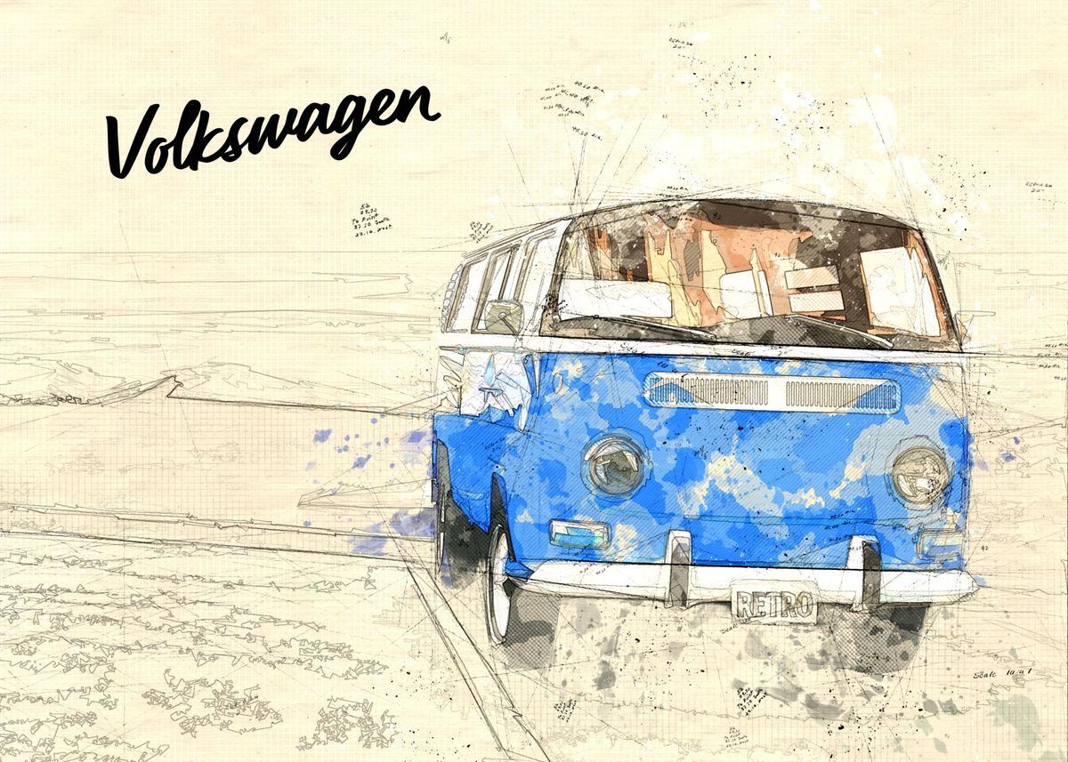 'Blue VW classic ' Poster by Lembayung Senja Studio | Displate