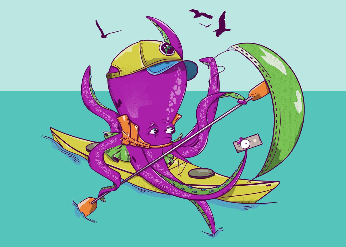 'Octopus Sea Kayaking' Poster, picture, metal print, paint by mailbox ...