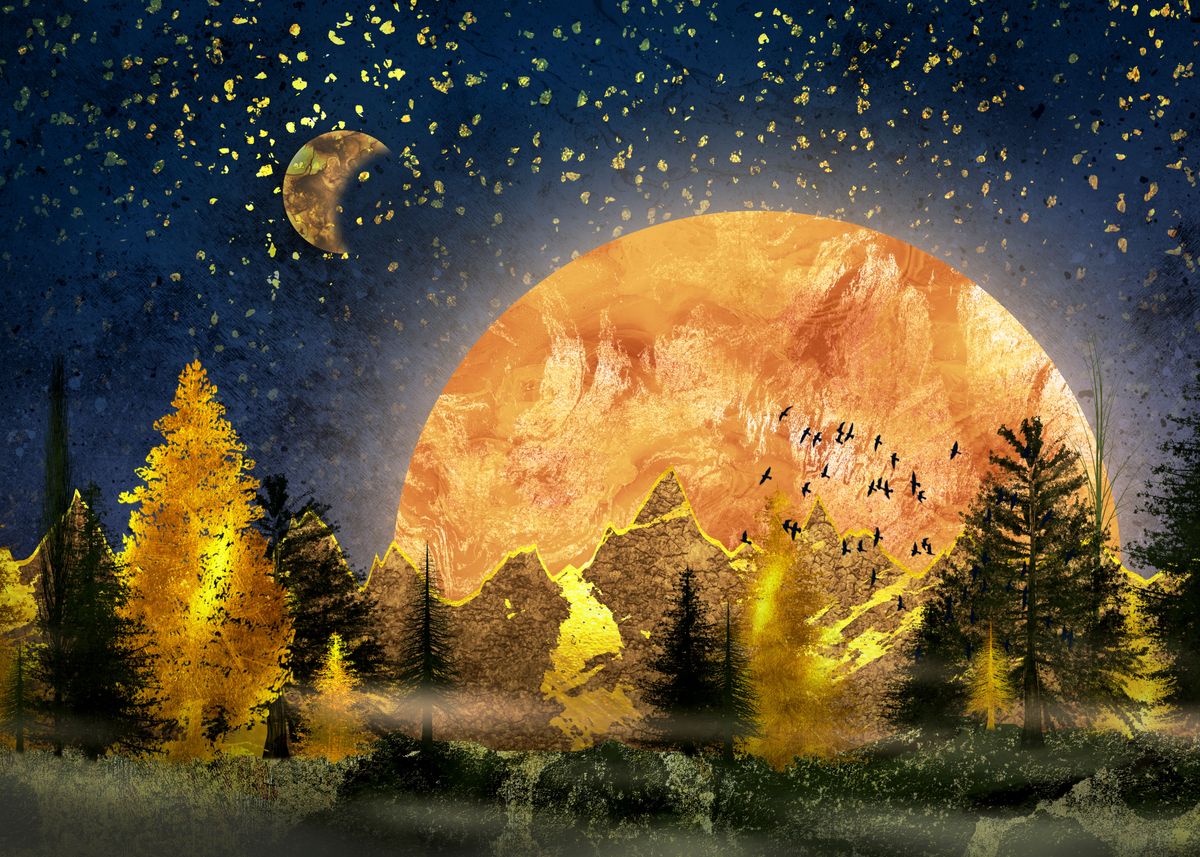 'The Golden Moon' Poster, picture, metal print, paint by Cesar Torres ...