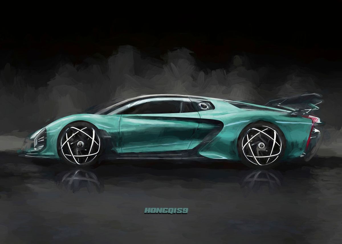 'Hongqi S9 in watercolor' Poster, picture, metal print, paint by ...