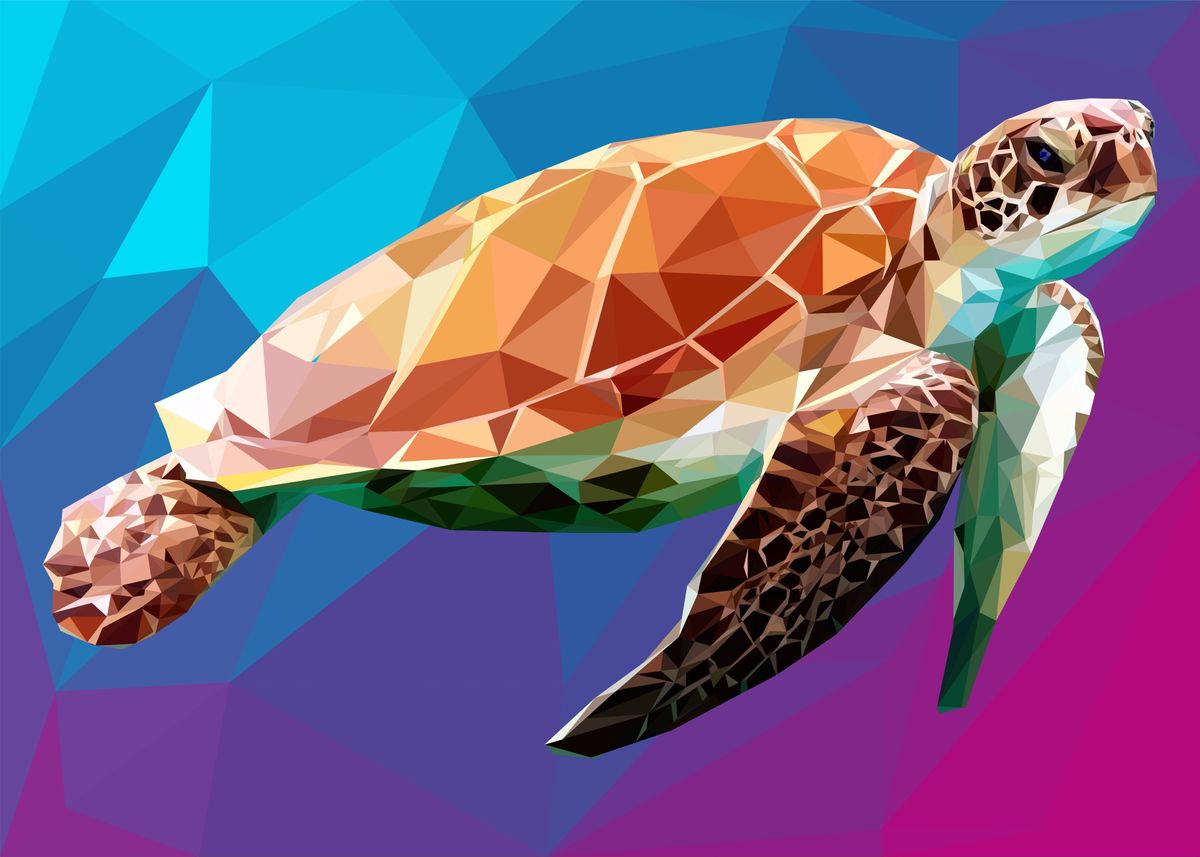 'tortoise' Poster, picture, metal print, paint by Lowpoly Posters ...