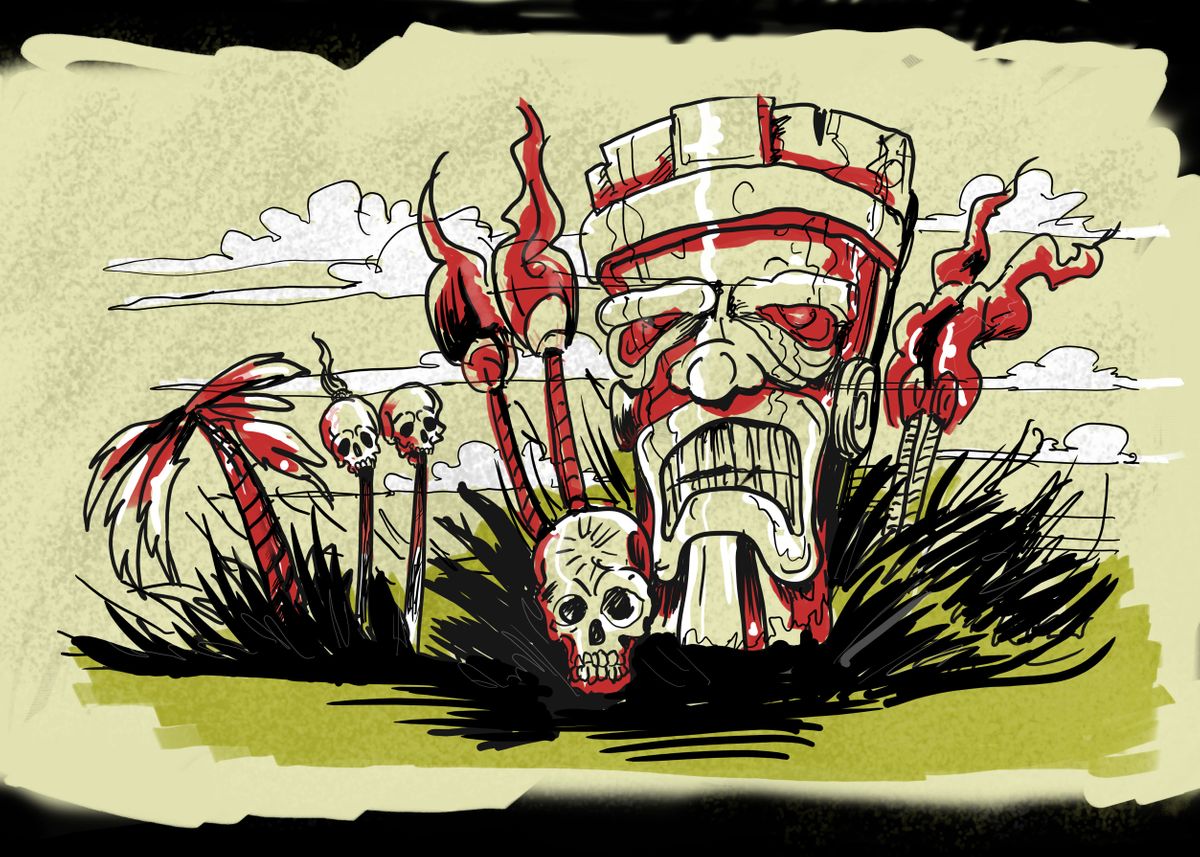 'Tiki Volcano' Poster, picture, metal print, paint by Robert | Displate