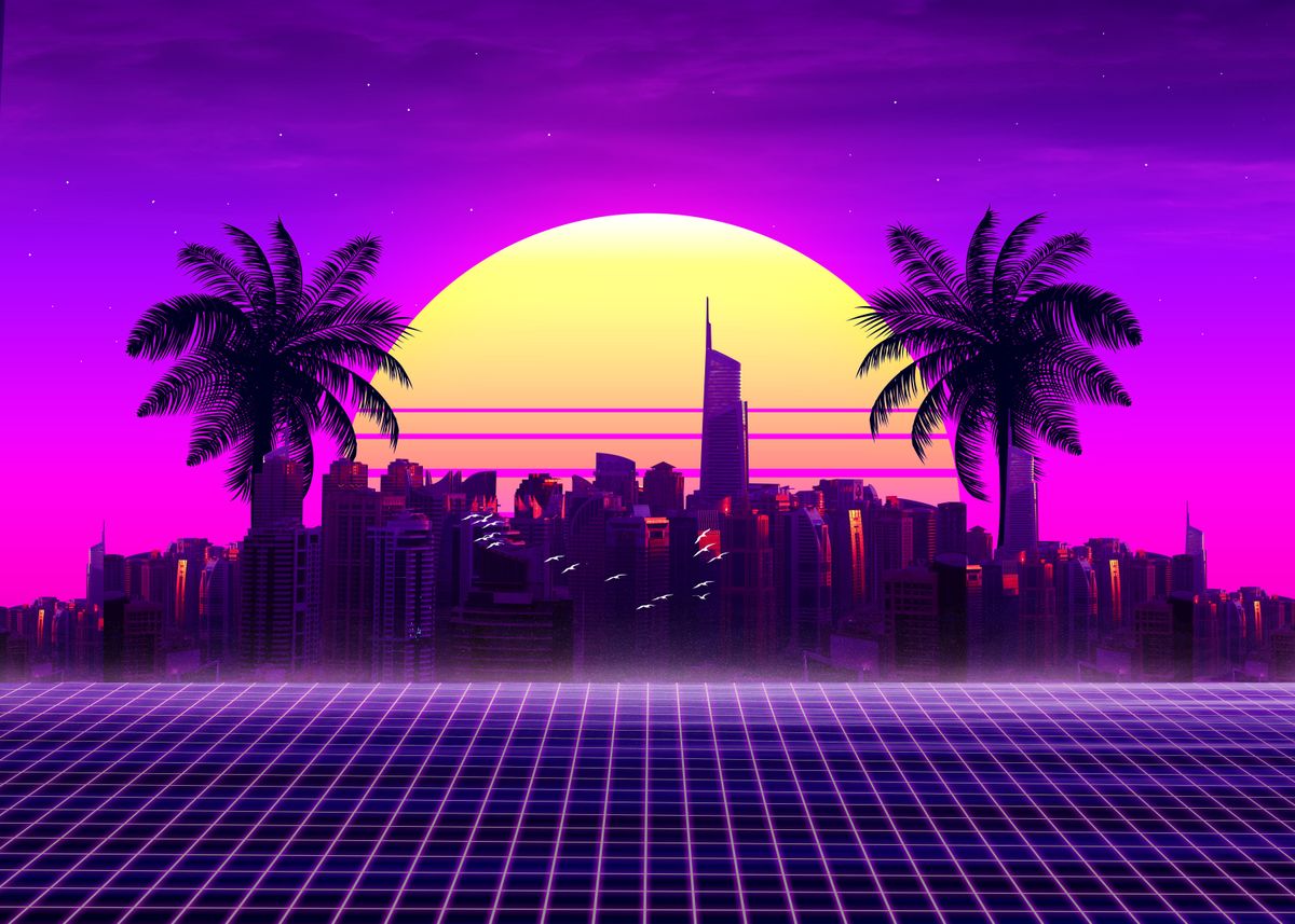 'cityscape synthwave' Poster, picture, metal print, paint by INSPIRE ...
