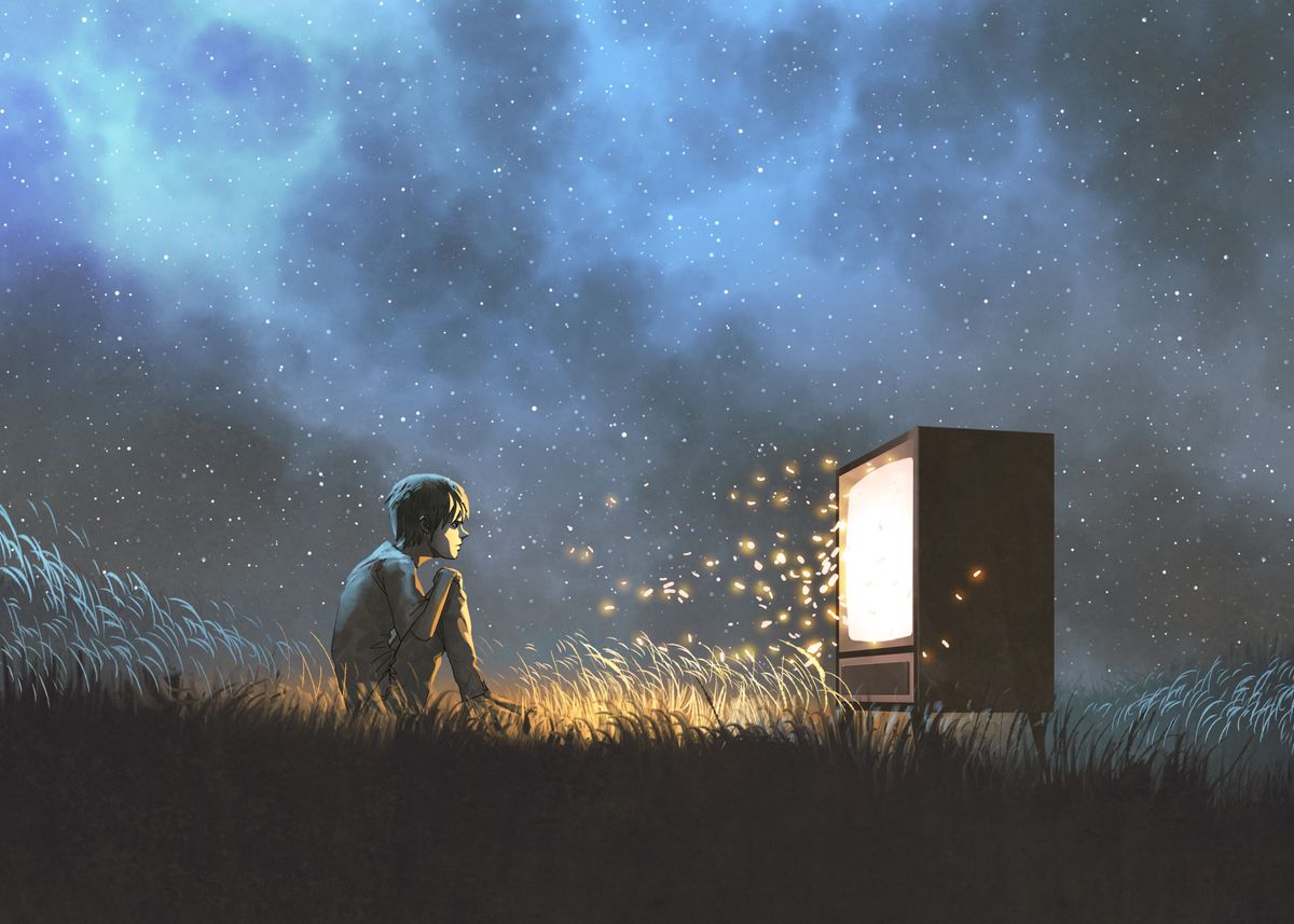 'Little Boy Watching TV' Poster, picture, metal print, paint by Lana ...