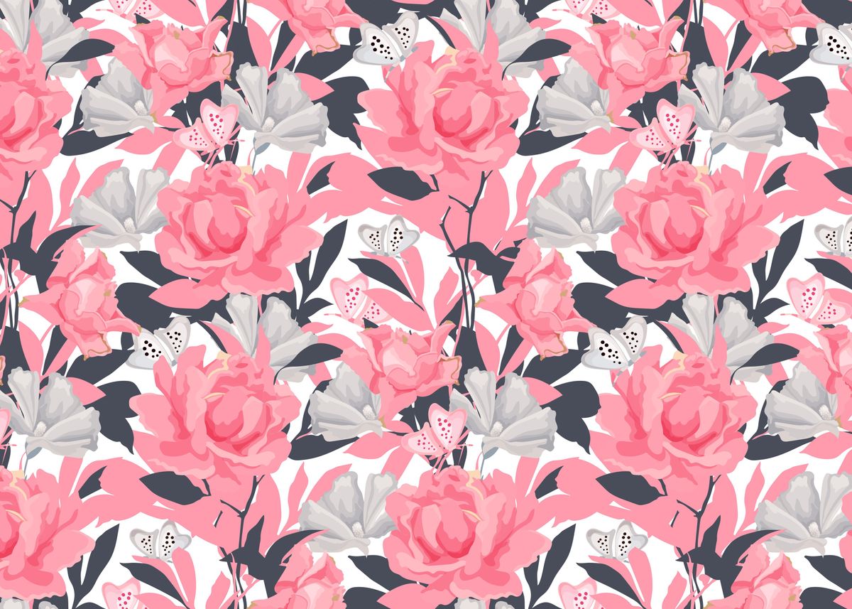 Spring Floral Pattern 66 Poster Picture Metal Print Paint By Aloke