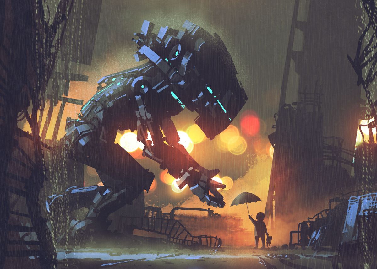 'Human and a Mecha Robot' Poster, picture, metal print, paint by Lana ...