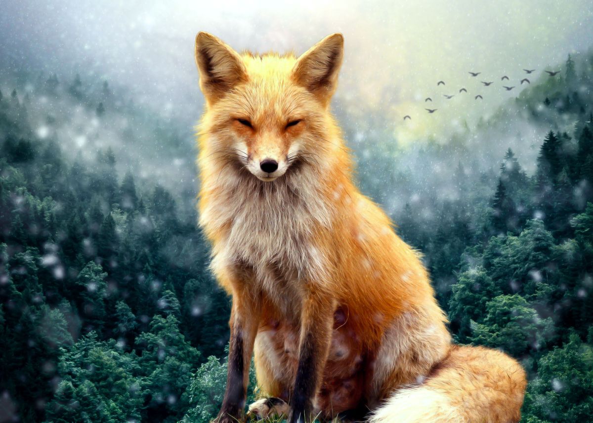 'Fox in mountains' Poster, picture, metal print, paint by dmc 696 ...