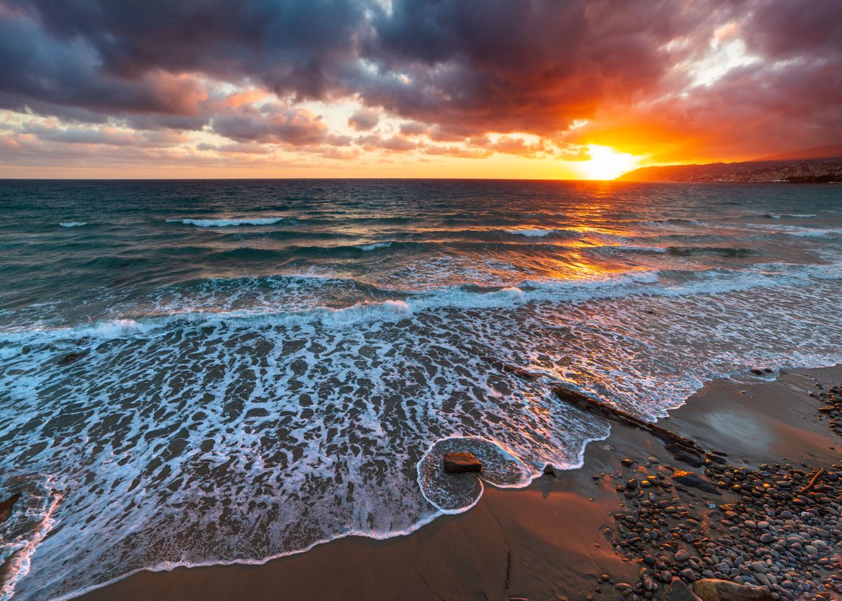 'Dramatic sunset on the sea' Poster by fabiolamanna | Displate