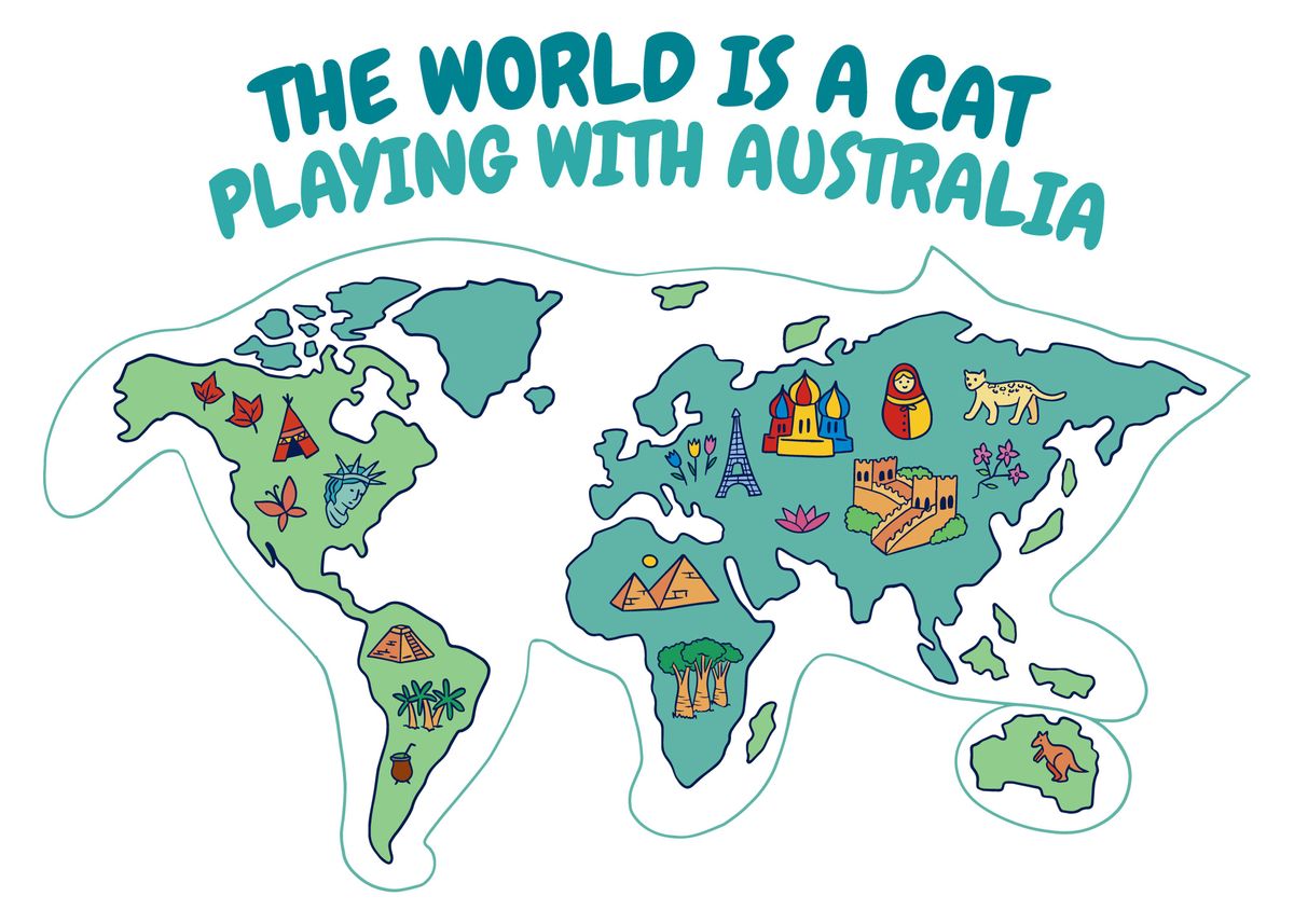 'World Map Cat Australia' Poster, picture, metal print, paint by Max ...