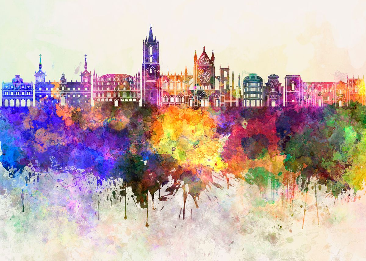 'Leon skyline ' Poster, picture, metal print, paint by Cristina Romero ...