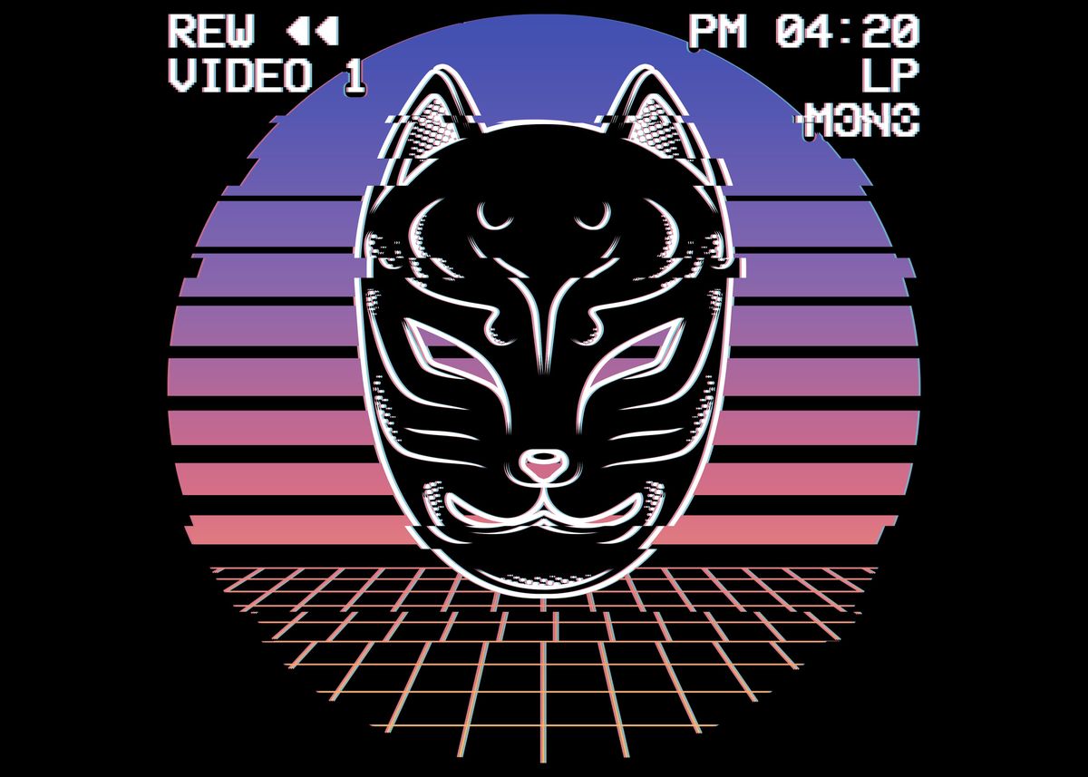 'Kitsune Mask Vaporwave' Poster, picture, metal print, paint by ...
