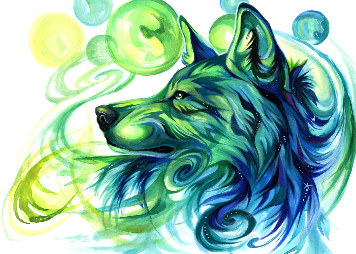 'Emerald Wolf' Poster by Katy Lipscomb | Displate
