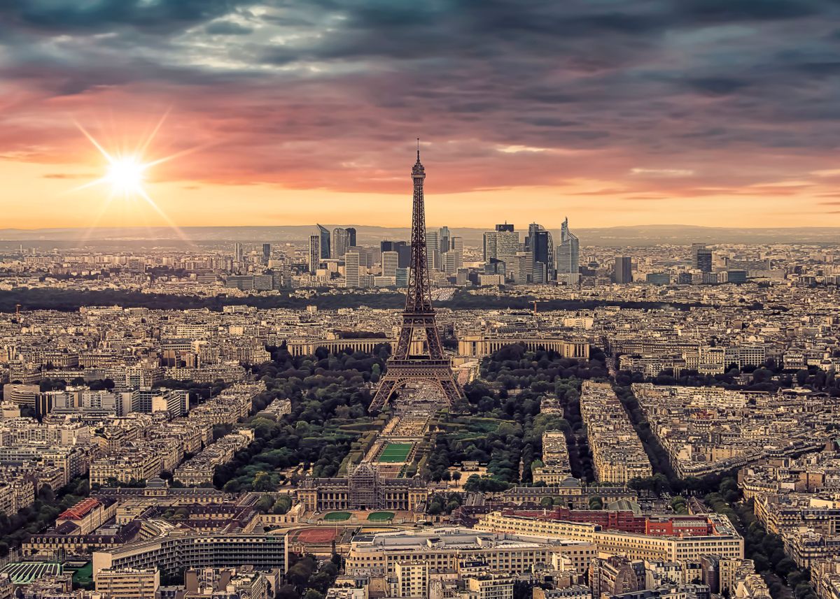 'Sunset in Paris' Poster, picture, metal print, paint by Mango Art ...