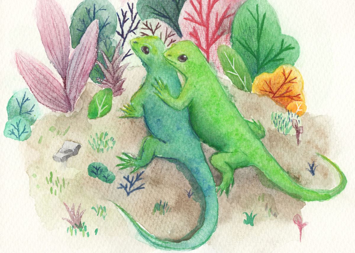 'Lizard couple' Poster, picture, metal print, paint by Veronica Ivan ...
